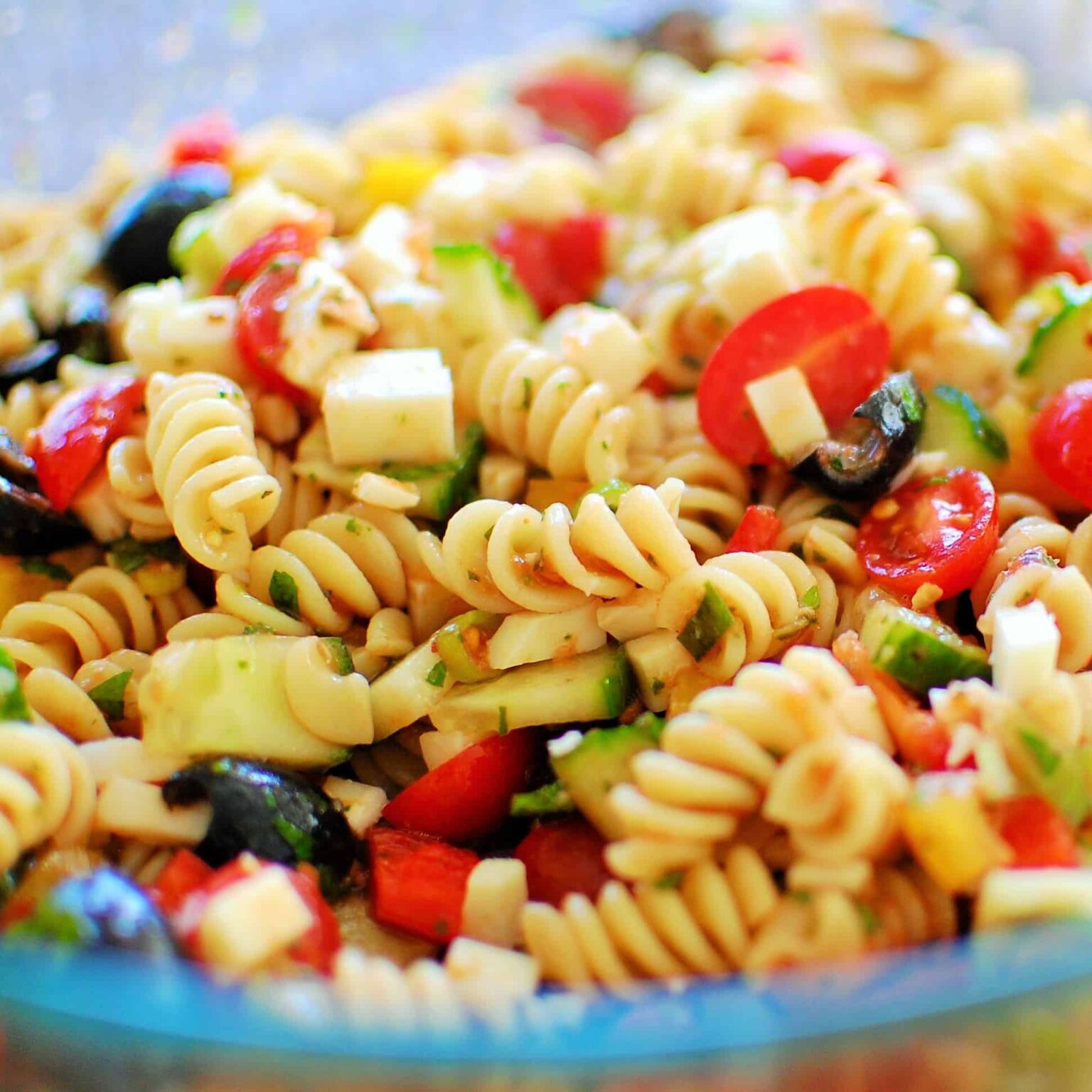 Cold Pasta Salad With Feta Cheese and Basil Dressing