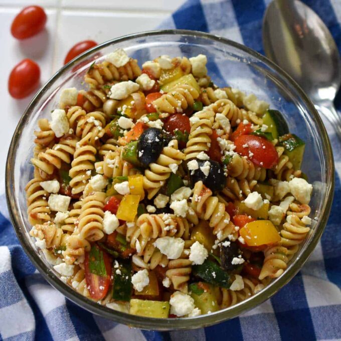 Cold Pasta Salad With Feta Cheese and Basil Dressing